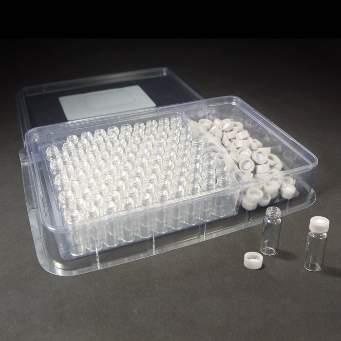 9mm, 12 x 32, 2mL Clear Screw Vials and White Caps with PTFE/Silicone ...