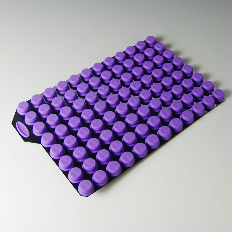 Pierceable Purple TPE Plugs on 96 Well Spine, for Standard Round Well ...